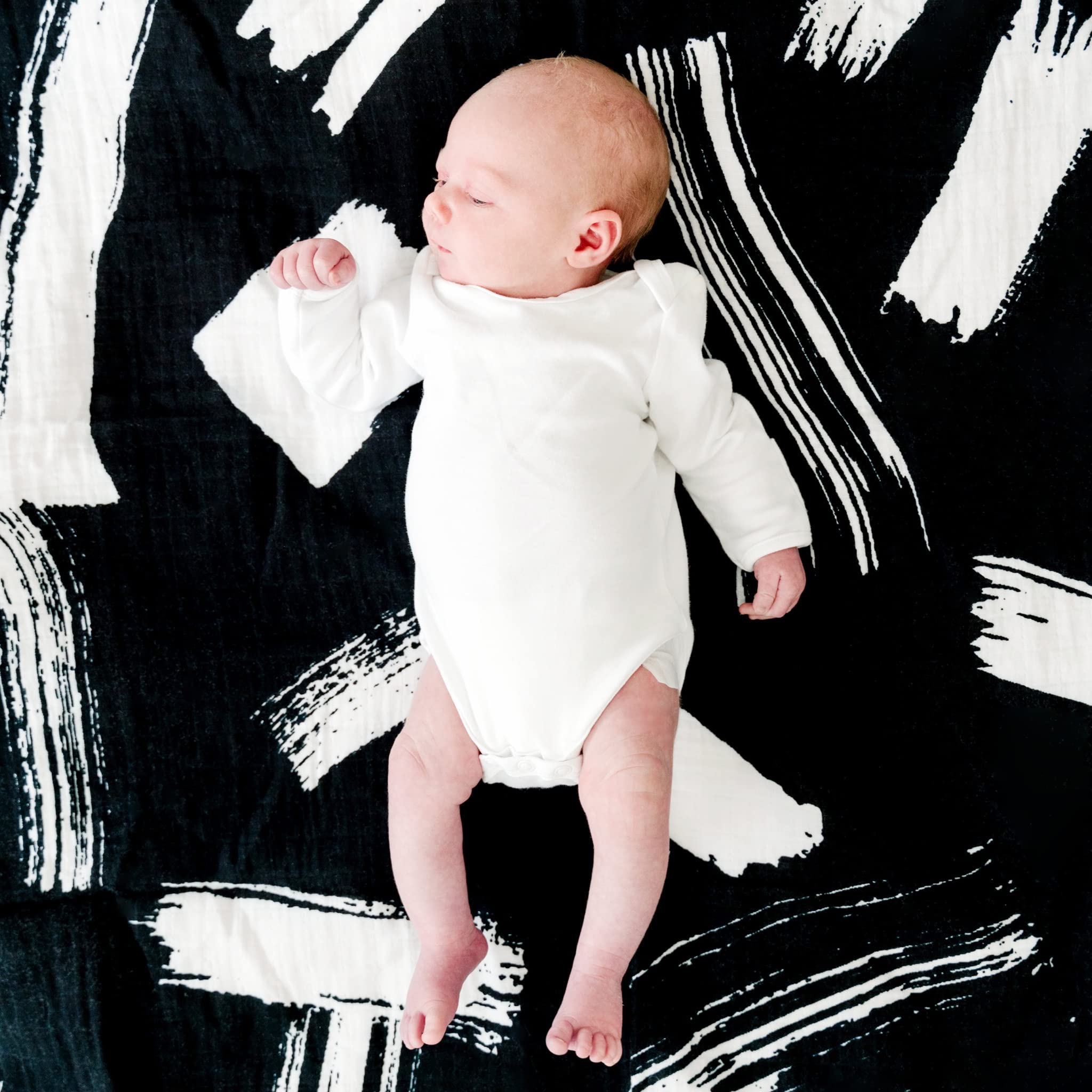 Goobie Baby Organic Muslin Swaddle Blanket, 100% Certified Organic Cotton, Ultra Soft & Breathable, Oversized 47 X 47 Inches for Easy Swaddling, Multi-Use Blanket for Nursing & More (Brush Stroke)