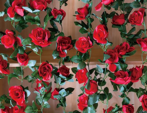 4 Pack 32FT Red Flower Garland Rose Flower Banners Artificial Aesthetic Flowers for Wedding Arch Party Garden Craft Room Décor(Red)