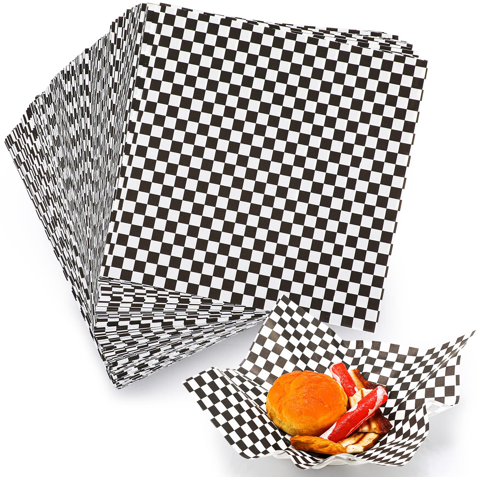 200 Sheets Wax Deli Paper Sheets for Food 12 x 12 inch Checkered Dry Waxed Deli Paper Sheet for Sandwich Paper Liner, Food Basket Liners, Food Wrapping, Black-White