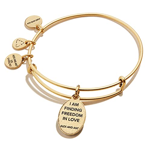 Alex and Ani Path of Symbols Expandable Bangle for Women, Heart Embossed Charm, Rafaelian Gold Finish, 2 to 3.5 in