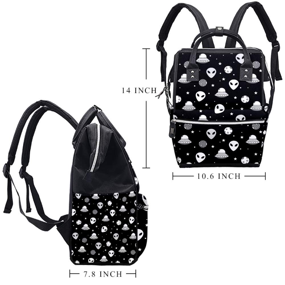 Space Themed Alien Face and Ships Diaper Tote Bags Mummy Backpack Large Capacity Nappy Bag Nursing Traveling Bag for Baby Care