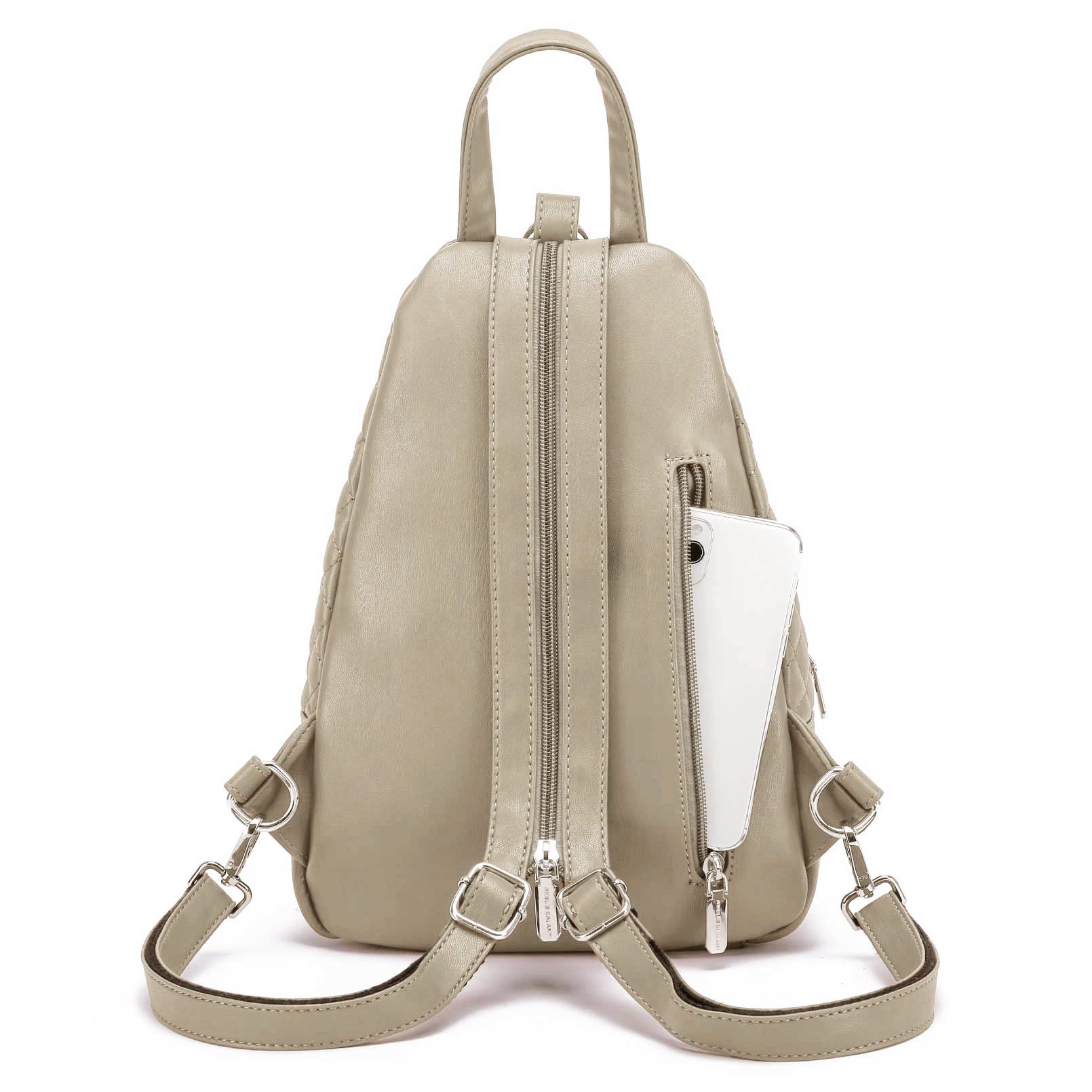 AMELIE GALANTI PU Leather Small Backpack Purse for Women,Small Crossbody Sling Bag Multipurpose Chest Bag for Women Cycling (Beige-1)