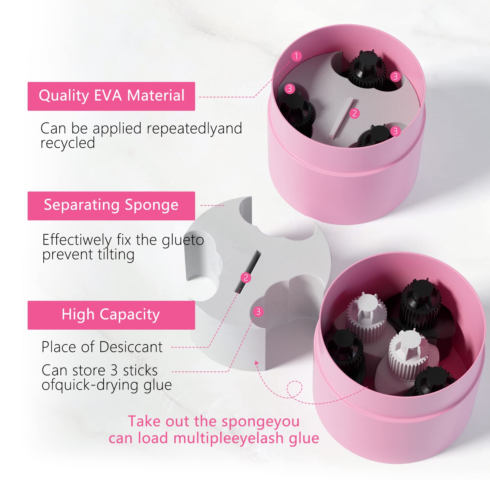 Buqikma Eyelash Glue Storage Container, Pink Sealing Extension Eyelash Glue Jar Storage Tank with Bottom Sealed Adhesive Stand Activated Storage for Eyelash Extension (Pink)