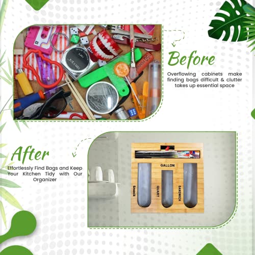 AGF Ziplock Bag Organizer for Kitchen Drawer, 4 in1 Food Baggie Dispenser Box, Food Storage Bag Organizer for Gallon, Quart, Sandwich, Snack And Variety Size Bags
