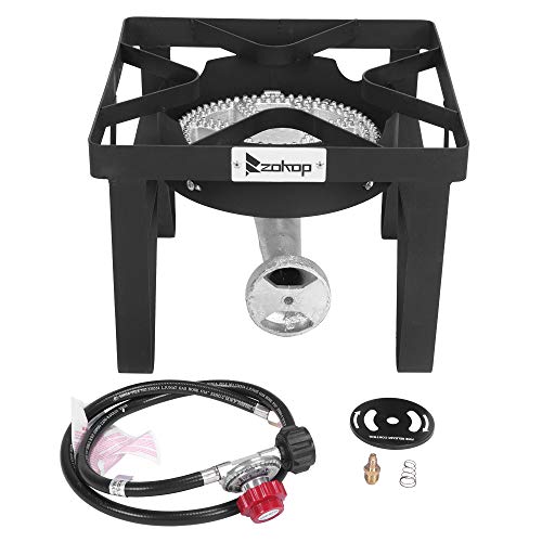 200, 000 BTU Square Heavy- Duty Single Burner Outdoor Stove Propane Gas Cooker Portable Cast Iron Patio Cooking Burner with Adjustable 0-20Psi Regulator for Home Brewing, Turkey Fry
