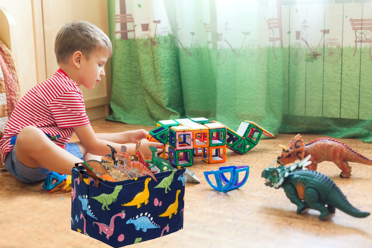 Essme Dinosaur Basket,Dinosaur Storage Baskets for Boys, Dinosaur Baskets for Boys Toy Bin with Handle Dinosaur Baskets for Dinosaur Room Decor, Clothes,Books.(Navy Blue dinosaurs)