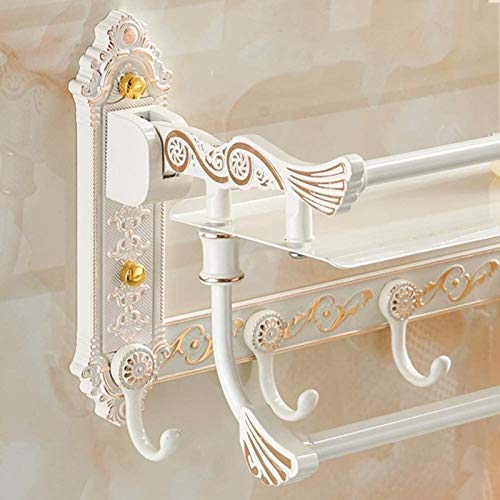 HYJMJJ Wall Mounted Coat Rack, Wall Mounted Space Aluminum Foldable Bathroom Shelves Storage Rack with Hook, Single Rod Towel Rack,Not Fade Multifunction Cosmetic Storage Rack,for Home Kitchen
