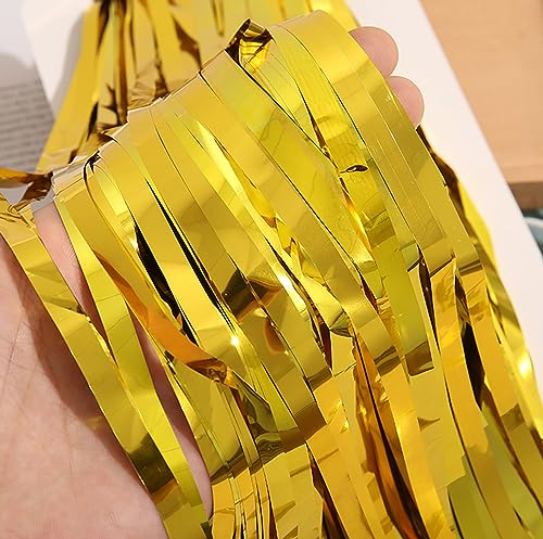 2PCS Party Decoration Backdrop 3.28 * 6.63 Feet Foil Fringe Curtain Tinsel Streamer Photo Backgrounds Hanging Decorations for Baby Shower Gender Reveal Birthday Wedding Themed Party Supplies Gold