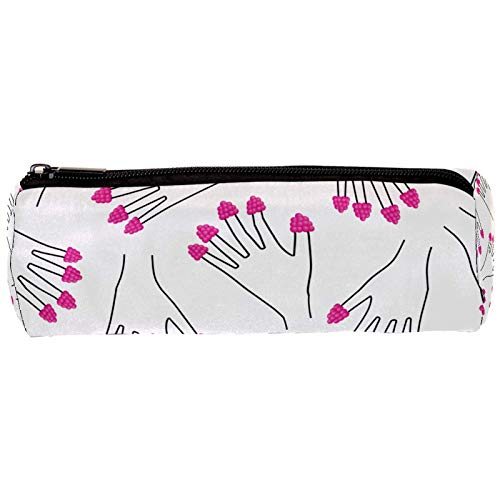 Raspberries On All Fingers Hand Pattern Pencil Bag Pen Case Stationary Case Pencil Pouch Desk Organizer Makeup Cosmetic Bag for School Office