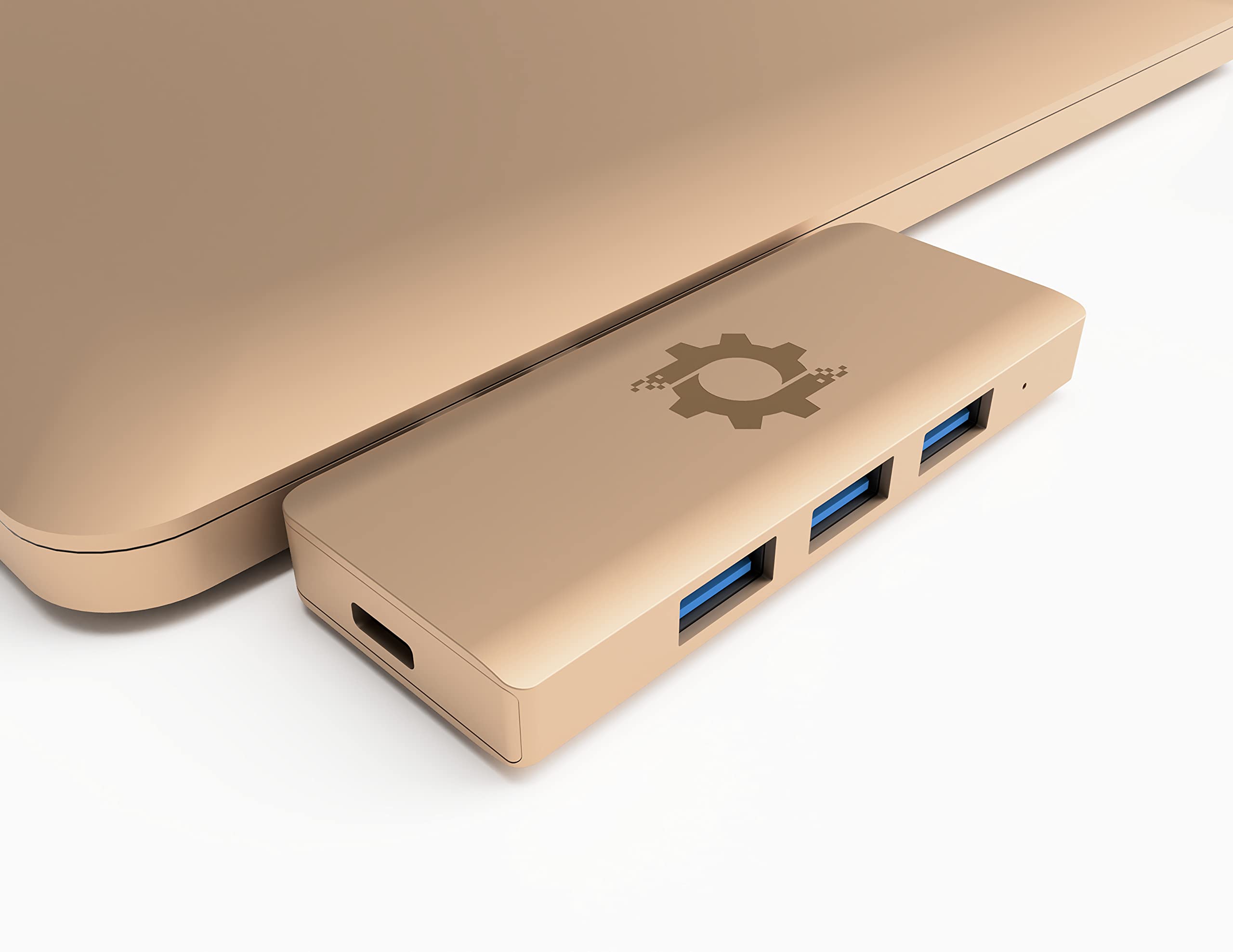 NOV8Tech USB C Hub Gold 6in2 Slim Adapter for MacBook Air M1 2018-2022, Pro M1 2016-2022, Mini Docking station Thunderbolt 3 100W Power Delivery, USB C Data & 3X USB 3.0 Ports, Micro SD/SD Card Reader