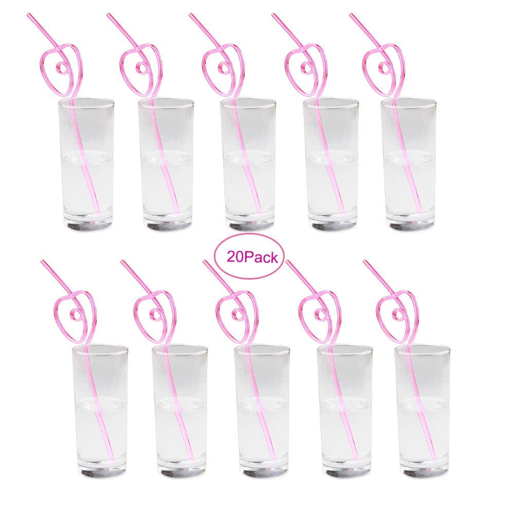 20 Pack Pink Heart Drinking Party Straws Sipping Straws Novelty Props for Valentines Day Wedding Bachelorette Birthday Party Decoration Favors