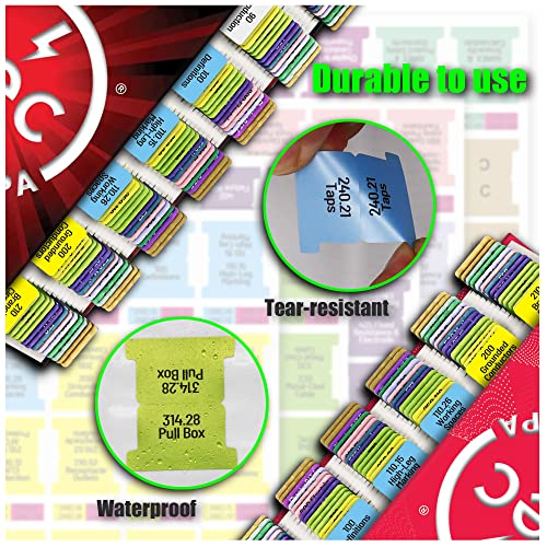 2020/2023 National Electrical CodeĀ (NEC) Self-AdhesiveTabs, Color-Coded and Laminated, NEC Tabs with Ohm's Law Stickers and Wire Chart, (Book not Included)