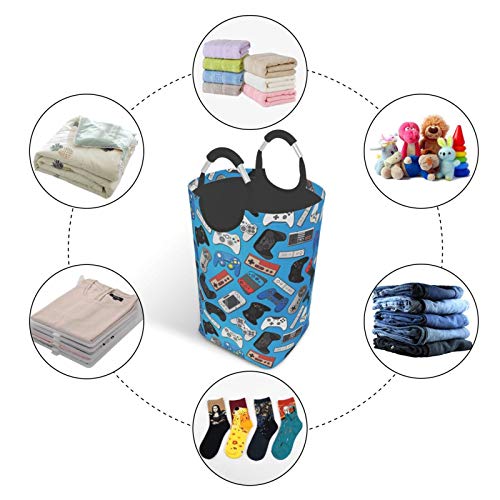 Duduho Video Game Controller Background Laundry Basket with Handles Laundry Hamper Toys Storage Organizer Foldable Bucket Washing Bin Dirty Clothes Bag for Home Bathroom Bedroom Dorm
