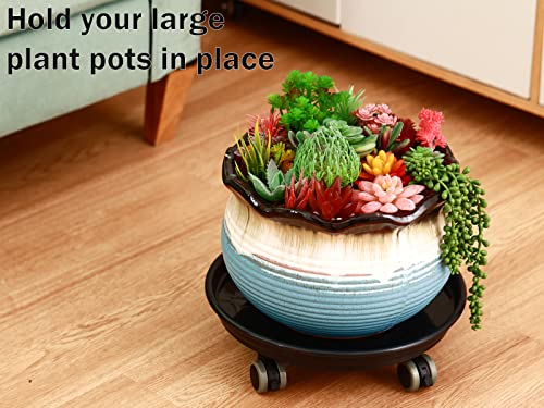 8-Pack Plastic Plant Caddy with PU Wheels 12" Heavy-Duty Rolling Plant Stand with Casters Plant Dolly Plant Roller Base Plant Pot Movers Plant Saucer with Wheels, Black