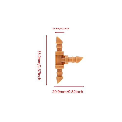 FOGWOWO 100pcs 1/4" drip Irrigation kit 3-Way Fitting, Brown Connector with Barb, Universal Fitting for drip Irrigation Hose, Lawn, Sprinkler systemirrigation System