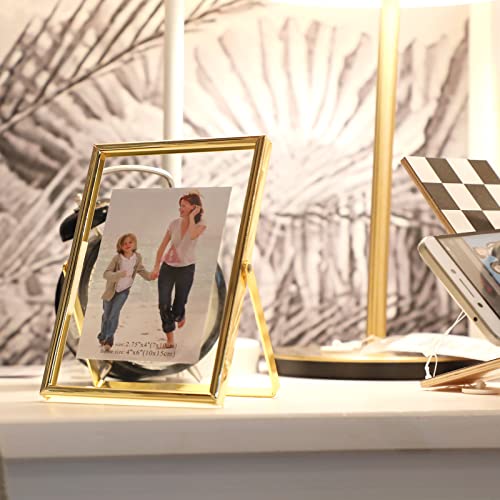 AhaGo Floating Picture Frame (Gold, 4"x6"), For Multiple Photo Sizes (3x5, 2x3, 1x2), Vertical Adjustable Tabletop/Shelf Photo Frame, Classy Gift Choice for Halloween, Thanksgiving, Christmas, Home or Wedding Decorationā¦