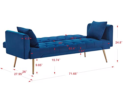 Verfur Modern Futon Sofa Bed-Compact Design for Small Spaces-Comfort Convertible Sleeper Loveseat Couch with for Premium Fabric Sofabed, Blue