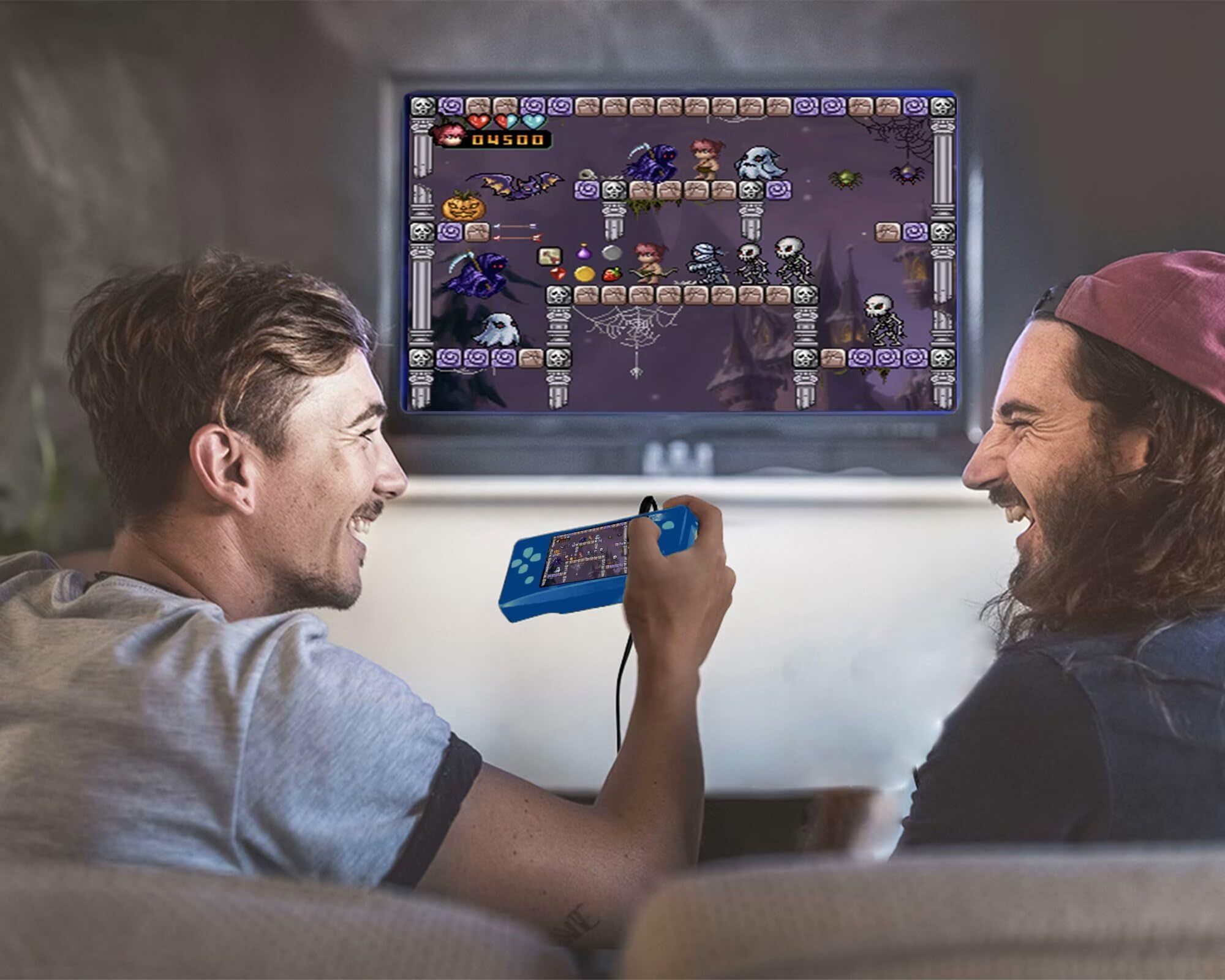 3.2" Large Screen Electronic Handheld Games for Kids Built-in 218 Classic Retro Video Games USB Rechargeable Arcade Gaming Player System Best Road Trip Partner for Boys 4-12(Blue)