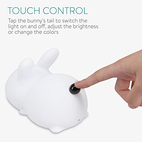 Navaris Bunny Night Light for Kids - Rechargeable Dimmable LED Lamp for Baby Nursery, Girls or Boys Bedroom - BPA-Free Silicone - Snow White Rabbit