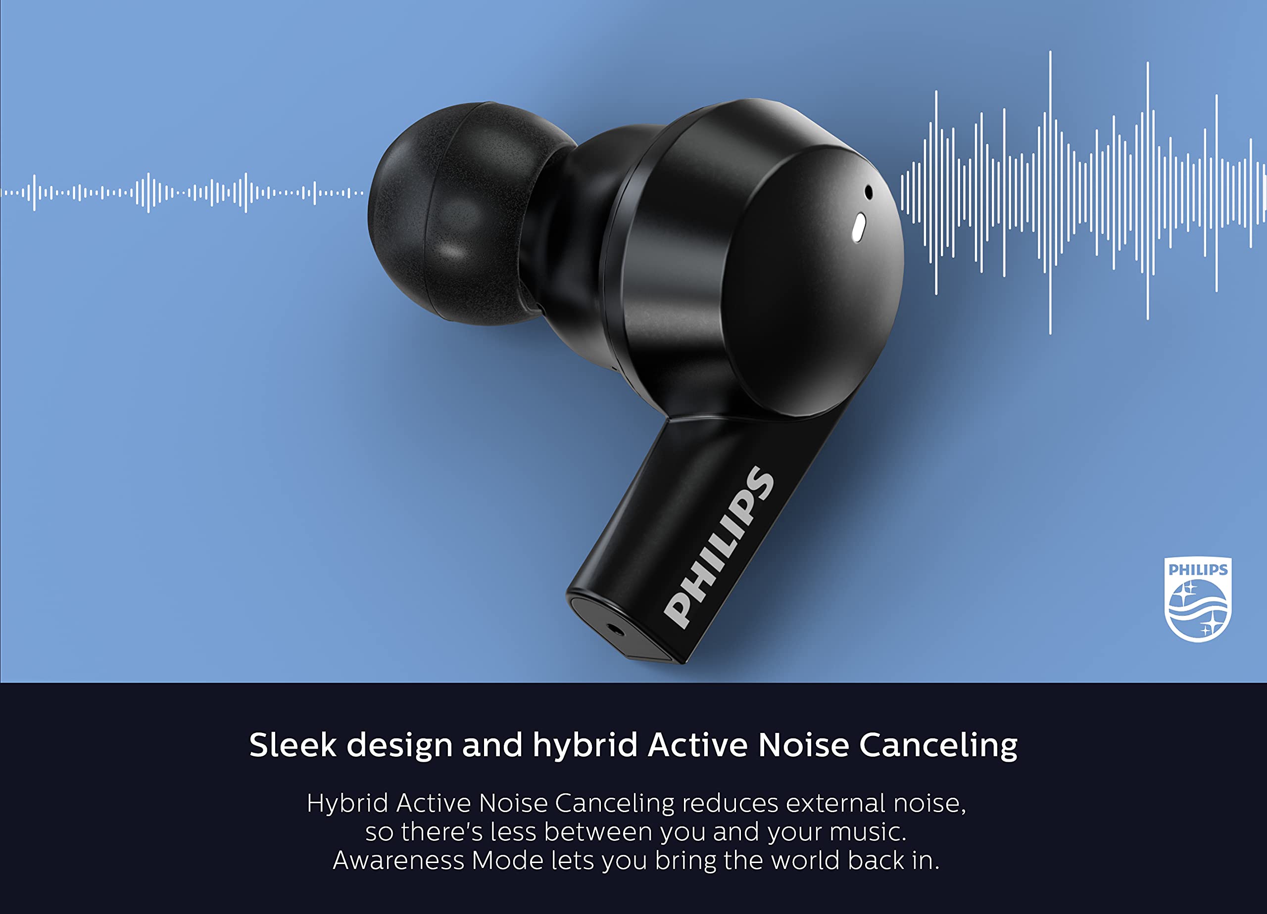 Philips T5505 Wireless Earbuds with Active Noise Canceling (ANC) and IPX5 Water Resistance, Black