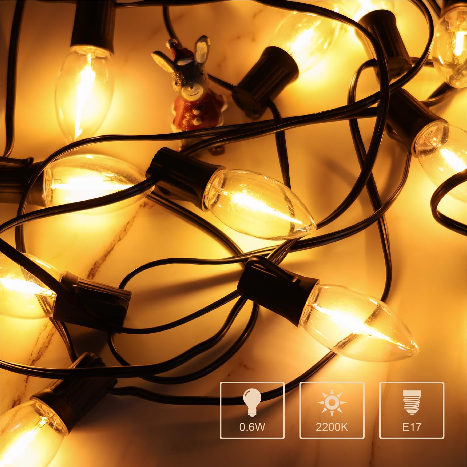 25PACK C9 LED Christmas Light Bulb ,C9 LED Replacement Bulb for Christmas String Lights, E17 Intermediate Base, 2200K Warm White, Commercial Grade Holiday Clear Plastic Bulbs Dimmable Shatterproof