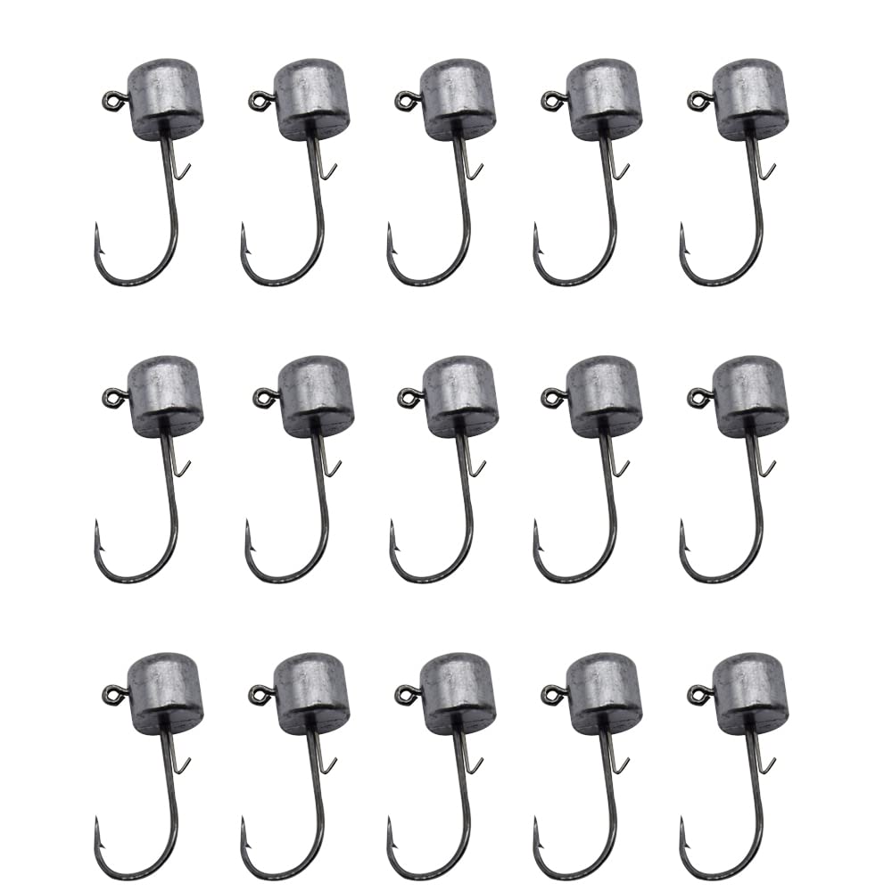 15pcs/lot Ned Rig Jig Head Finesse Hooks 1/10oz, 1/8oz, 1/6oz, 1/5oz Mushroom Jig Heads Hooks Set for Soft Plastic Baits Lures (1/6oz, 15pcs)