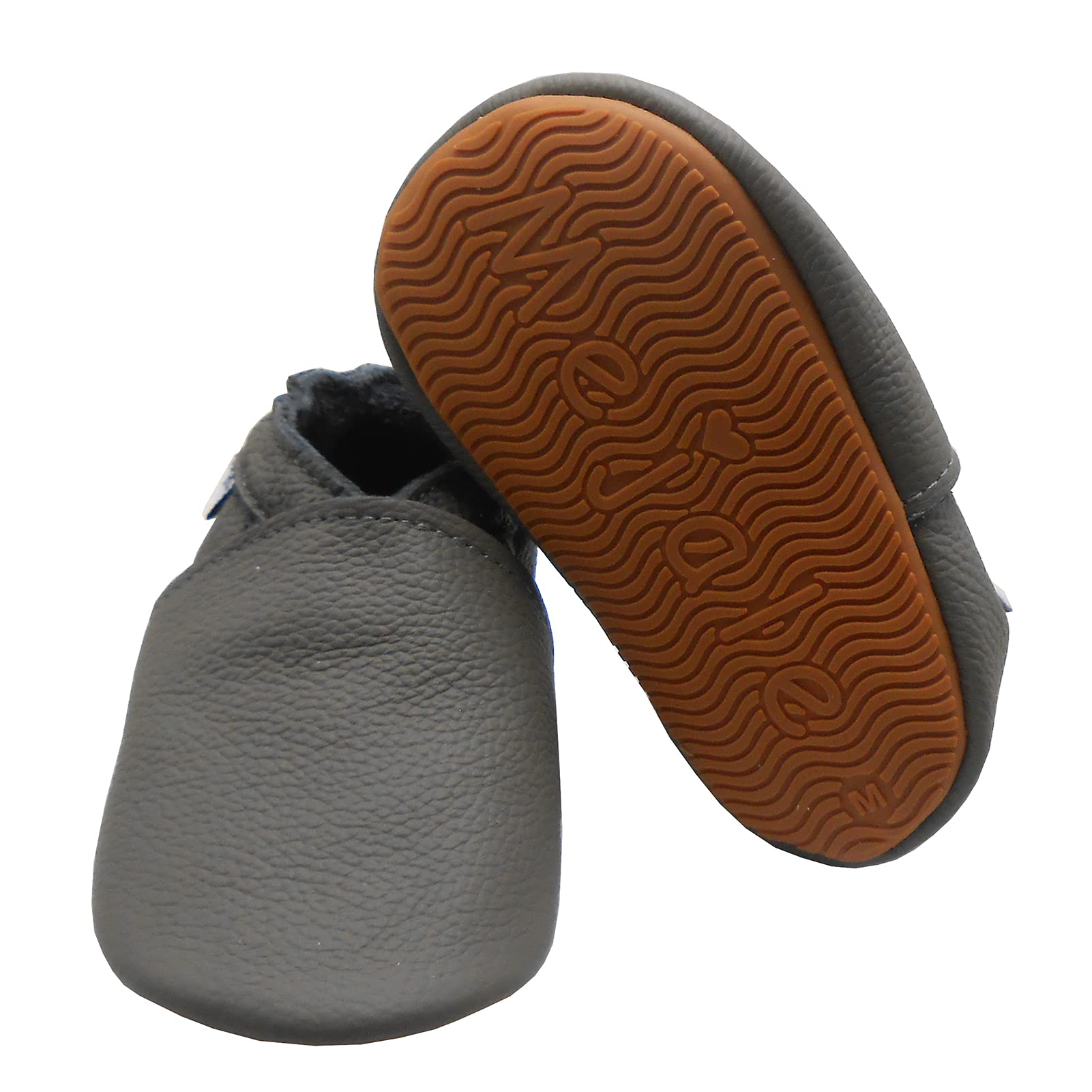 Mejale Baby Infant Rubber Sole Shoes Toddler Boy Moccasins Crawling Leather Shoes Anti-Slip Girl Walking Slippers Newborn Gift(Dark Grey, 6-12 Months, M)