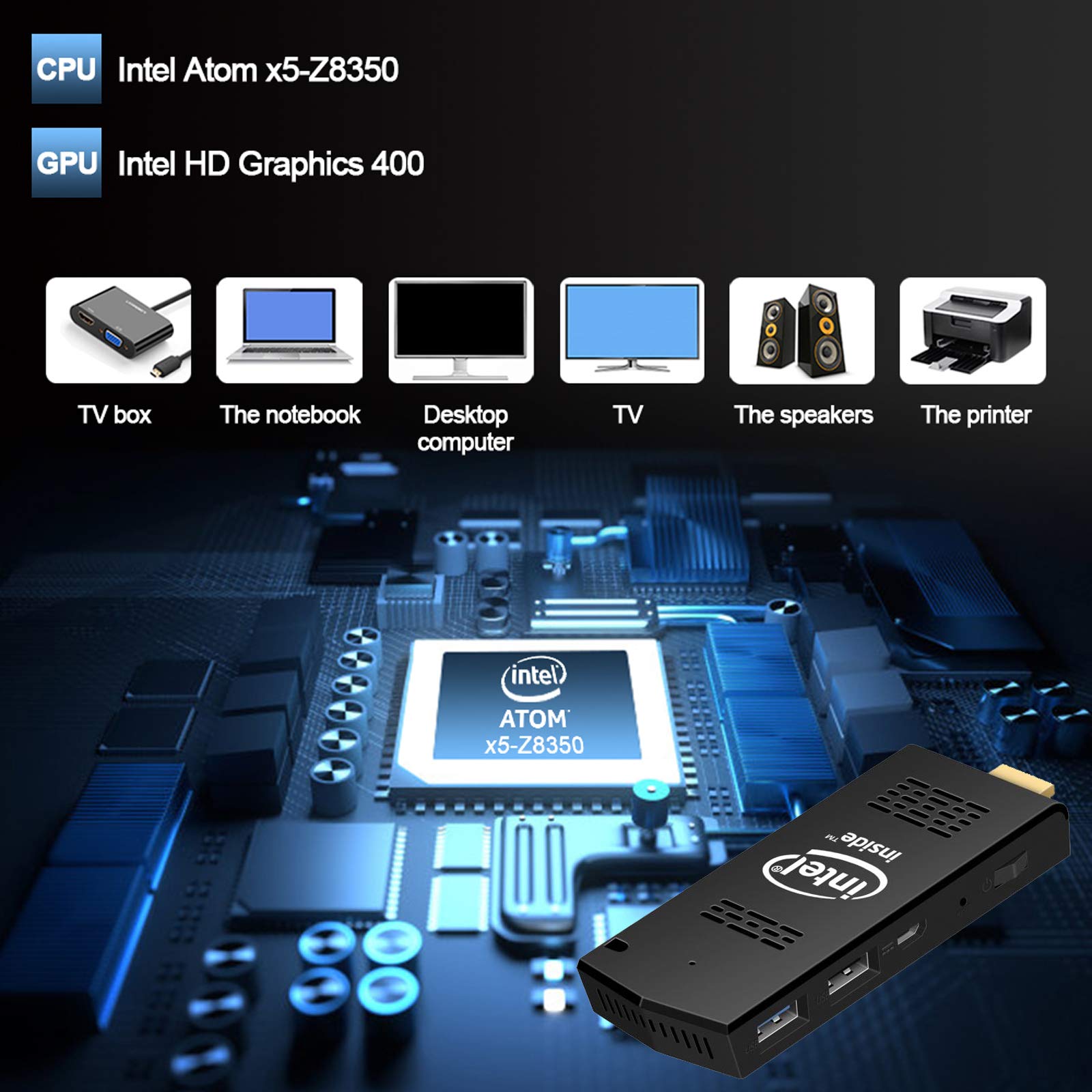 AKLWY Mini PC Stick Pocket PC with Intel Atom Z8350 & Windows 10 Pro 4GB RAM 64GB ROM Support Auto-On After Power Failure,Support 4K HD,Dual Band WiFi 2.4G/5G, BT 4.2