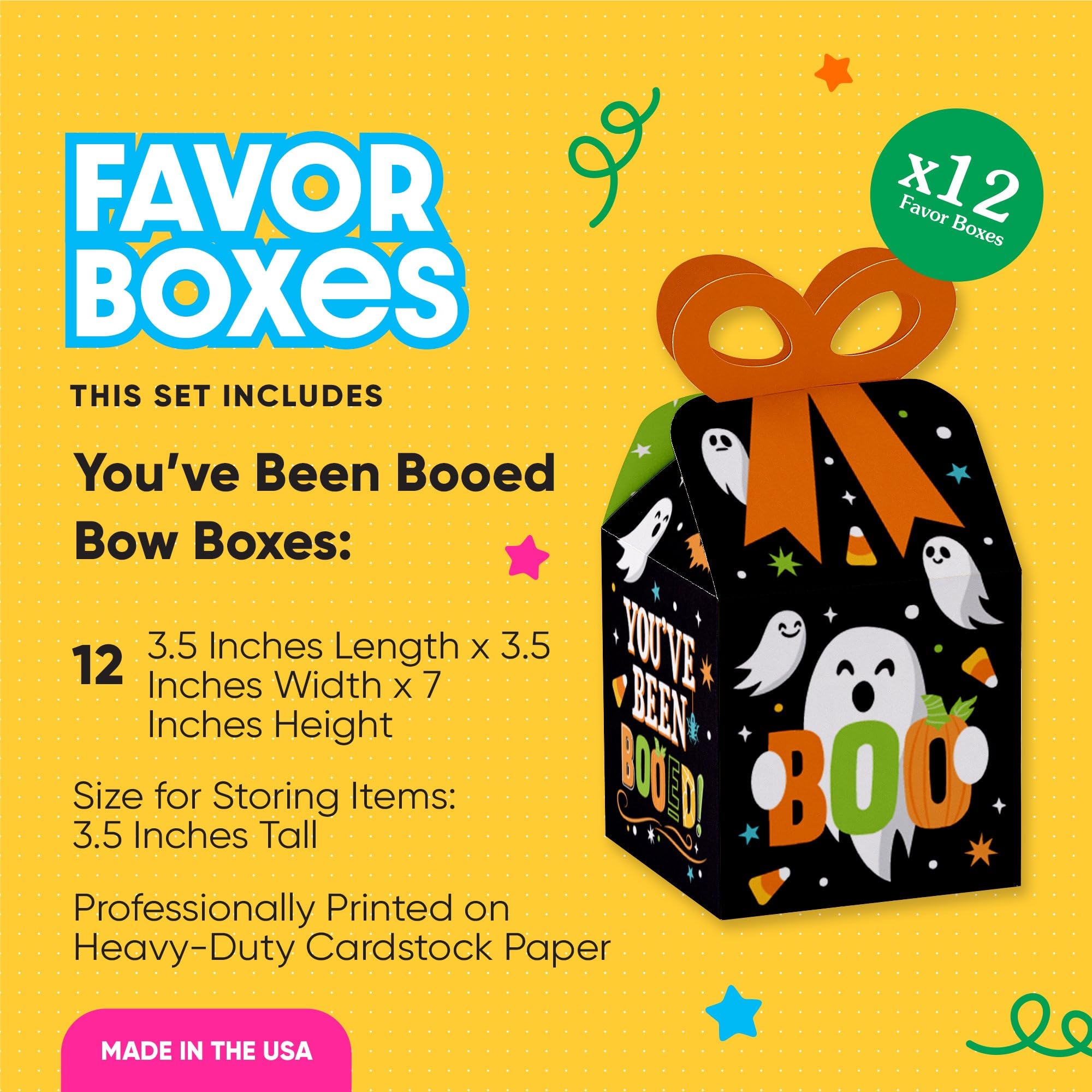 Big Dot of Happiness You've Been Booed - Square Favor Gift Boxes - Ghost Halloween Party Bow Boxes - Set of 12