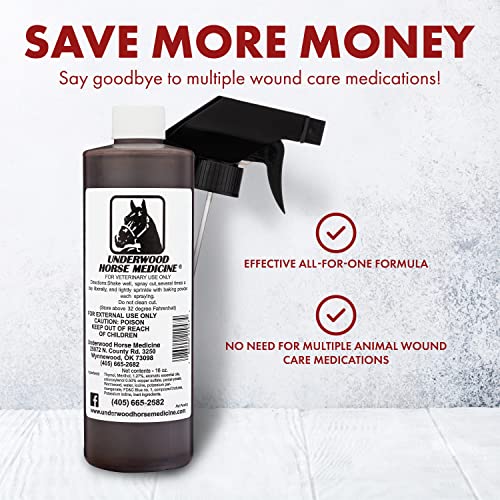 Topical Wound Spray Refill Bottle with Spray Trigger 16 oz - Wound Care Spray for Faster Healing of Scrapes, Cuts, and Wounds - Spray Solution for Equine, Pets, and Other Farm Animals