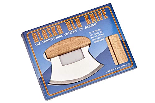 Contemporary Home Living 5.5" Ulu Knife with Wooden Handle and Stand