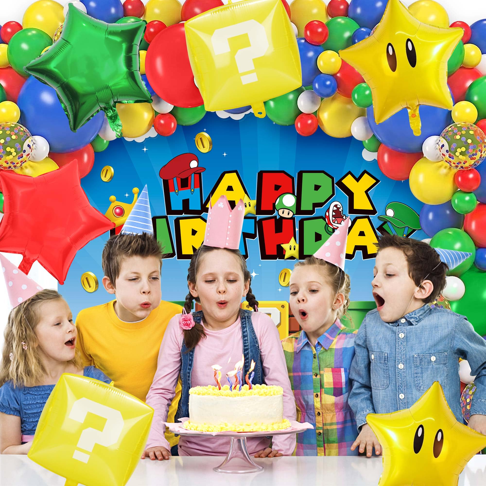 122pc Game Birthday Party Supplies Super Bros Birthday Decorations Party Decorations Include Backdrop, Latex Balloons, Foil Balloons for Boys Girls Game Theme Party