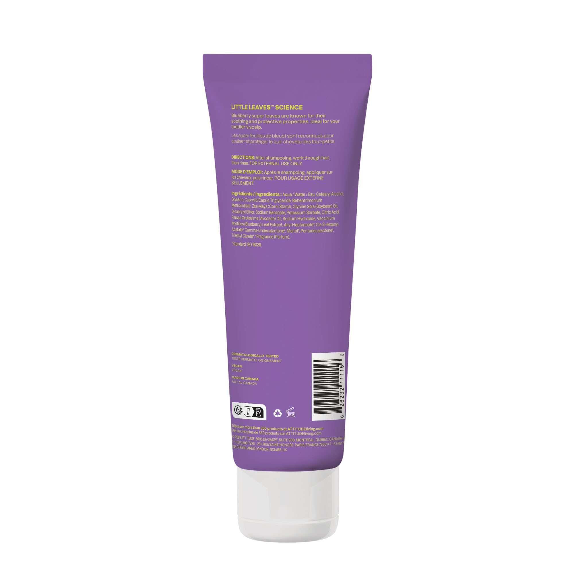 ATTITUDE Natural Conditioner for Kids, Hypoallergenic, Vegan, Plant- and Mineral-Based, Vegan and Cruelty-free, Vanilla and Pear, 8 Fl Oz (11115)