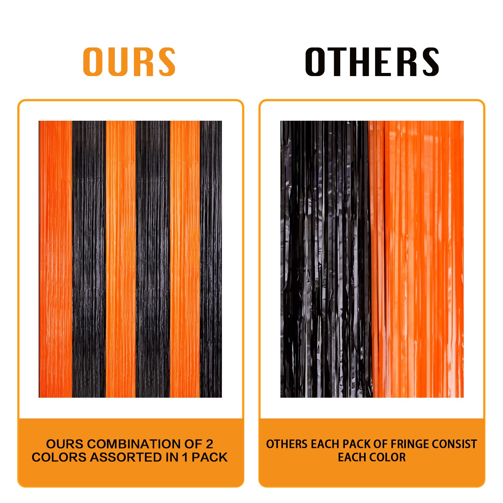 2 Pack Black and Orange Tinsel Foil Fringe Curtains, Halloween Party Photo Backdrop Streamers Backdrop for Birthday Anniversary Party Halloween Party Decoration