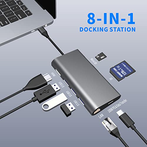 2 Pack LasAnclas USB C Hub, USB C Docking Station with 4K HDMI, 100W PD, 5Gbps USB 3.0, SD/TF Card Reader 1Gbps, LAN USB C Dongle