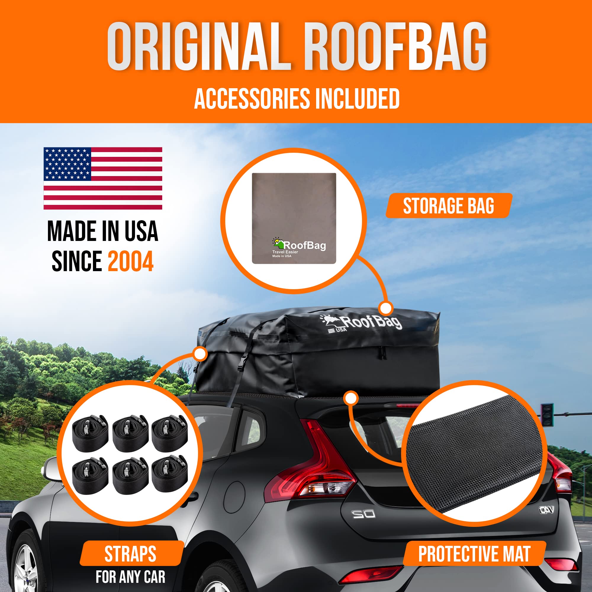 17 Cubic Waterproof RoofBag Car Rooftop Cargo with Strong Straps + Storage Bag + 3 Duffle Bags
