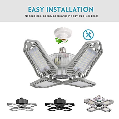 LED Garage Light Deformable Adjustable Garage Lamp High Bay Light for Workshop Parking Warehouse 150W 15000LM (Silver Shell, One Size)