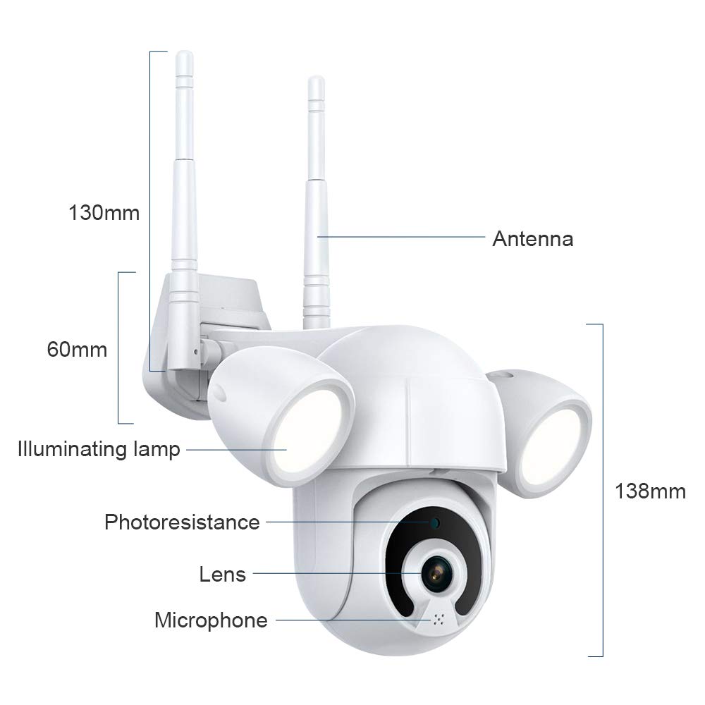 EVERSECU 2K 3Mp Tuya Smart Life Floodlight Outdoor WiFi IP PTZ Security Camera Weatherproof, Motion-Activated Spotlights &Auto-Tracking, Color Night Vision, 2-Way Audio, Work with Alexa & Google Home