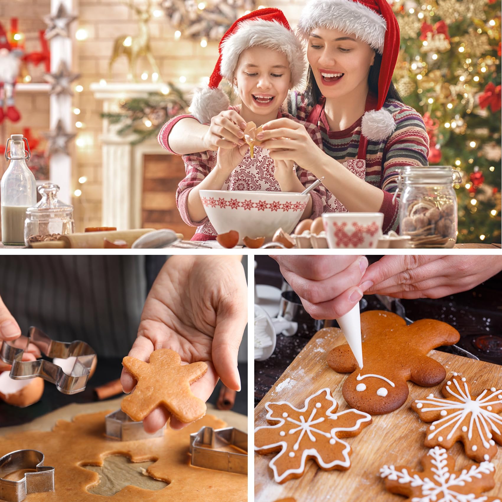 20 Pcs Christmas Cookie Cutters, Hibery Holiday Cookie Cutters Christmas, Reindeer, Snowflake, Christmas Tree, Gingerbread Man, Santa, Bell & More Cookie Cutters Christmas Shapes
