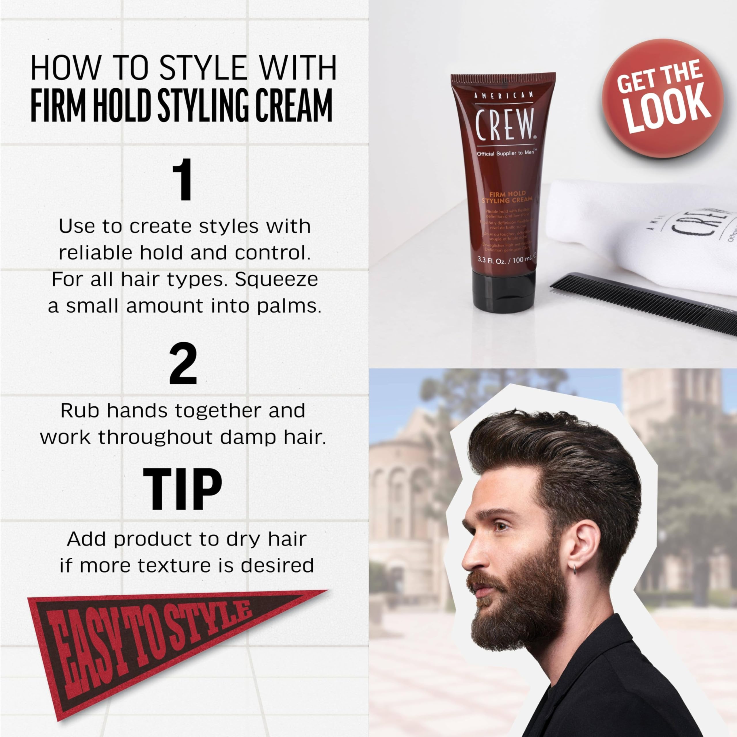 American Crew Men's Hair Styling Cream, Like Gel with Firm Hold and Low Shine, 3.3 Fl Oz