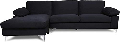 Restar Sectional Couch Left-Hand Facing, L-Shaped Couch for Family Living Room, Modern Large Velvet Sectional Sofa with an Extra-Wide Chaise Lounge (Black)