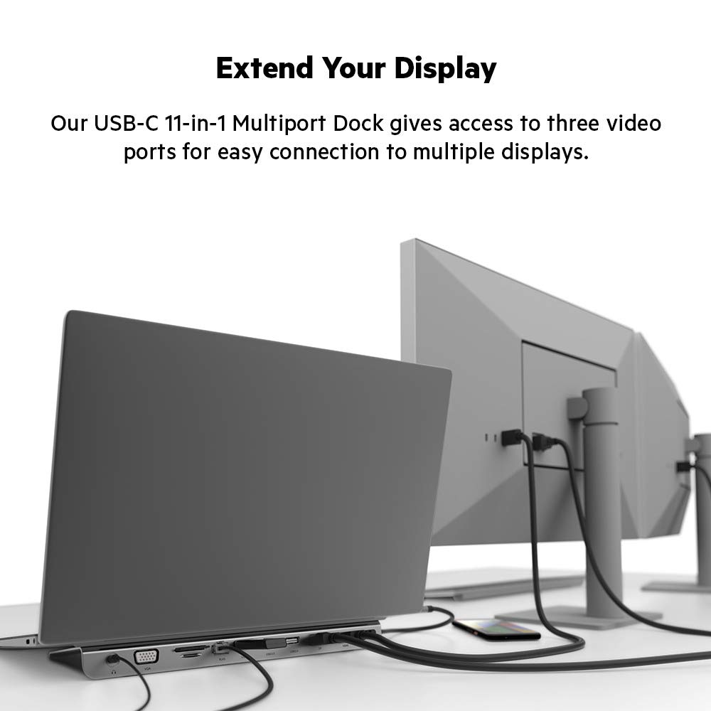 Belkin USB C Hub, 11-in-1 Multi-Port Laptop Dock with 4K HDMI, DP, VGA, USB C Docking Station with 100W Power Delivery, USB A, Gigabit Ethernet, SD, MicroSD, 3.5mm Port For MacBook Pro, Air and More