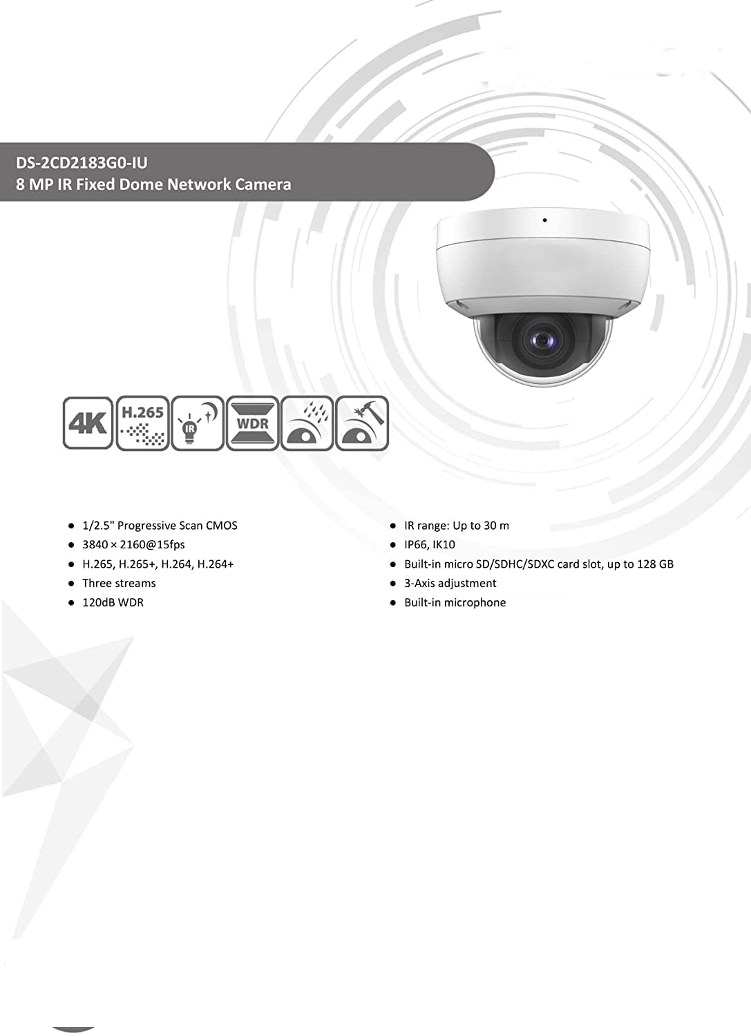 DS-2CD2183G2-IU Acusense 4K 8MP IP Camera 2.8mm PoE Dome Camera with Audio Built-in Microphone, Outdoor, H.265+ Human Detection, Support Firmware Upgrade, Compatible with Hik vision NVR Hik-Connect