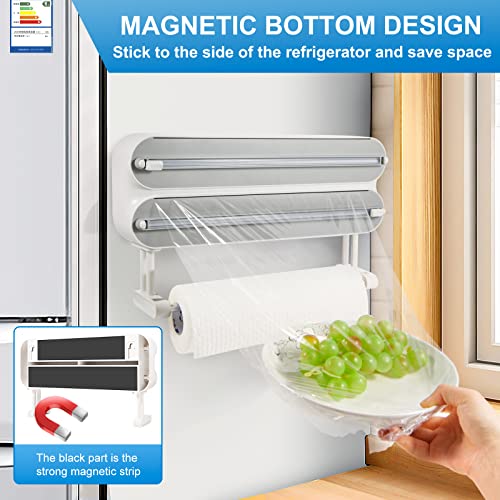 3 in 1 Foil and Plastic Wrap Organizer,Magnetic Plastic Wrap Dispenser with Cutter,Aluminum Foil Organization and Storage