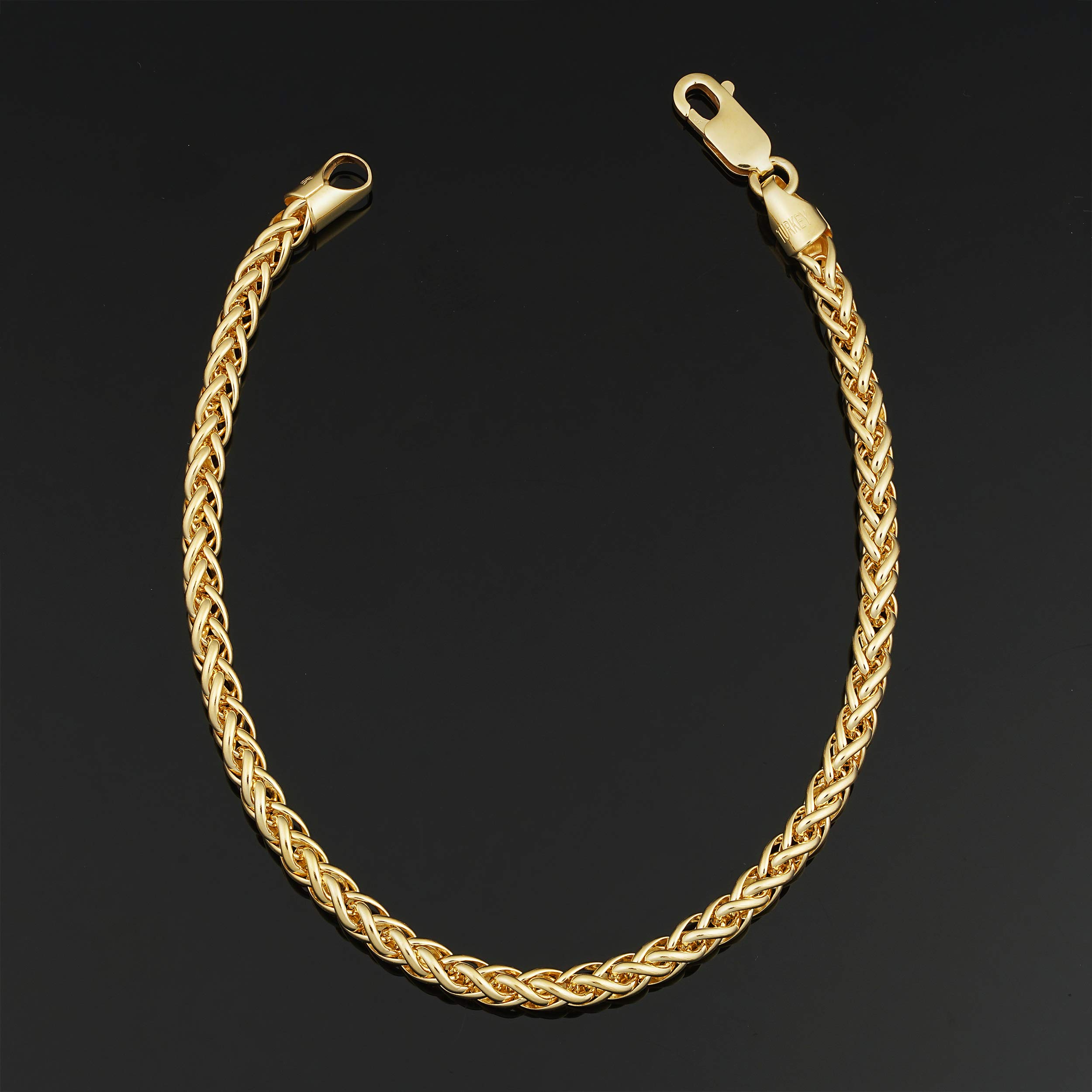 14k Yellow Gold Filled Franco Chain Bracelet for Men and Women (3.3 mm, 7.5 inch)
