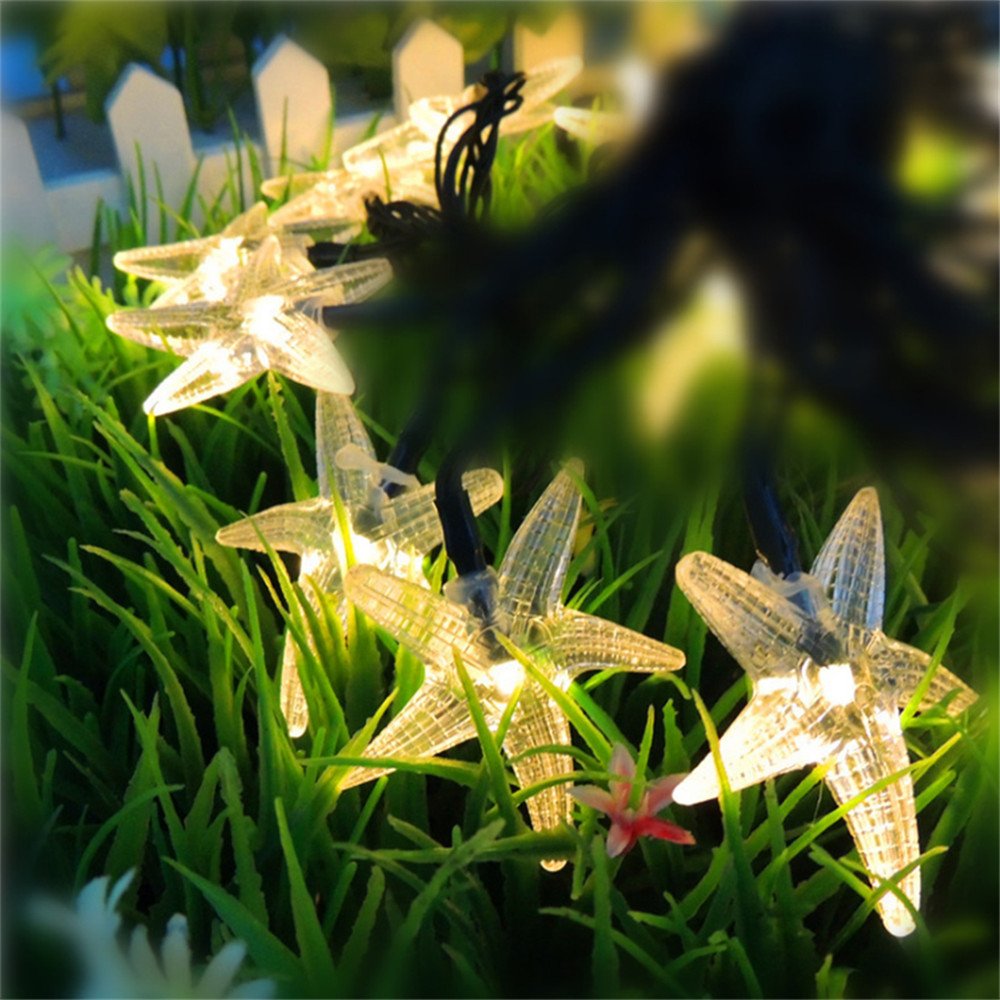 30 LED Solar String Lights , Waterproof Fairy Starfish Shaped Indoor & Outdoor Decorative Christmas Lighting Used for Party Wedding Home Garden New Year Decorations by elecfan - Warm White