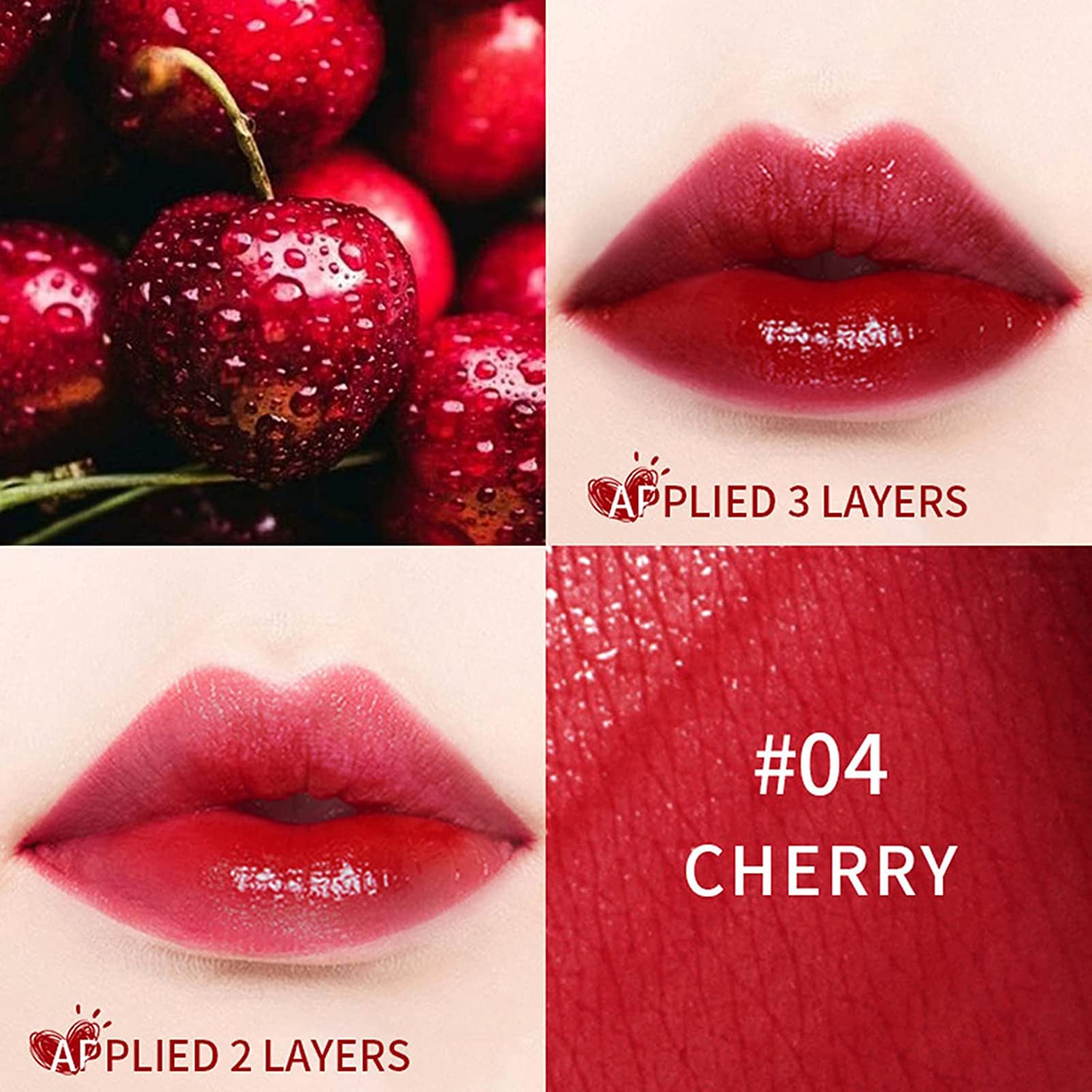 2 Pack Lip Tint Stain Set, Multi-use Lip and Cheek Tint, Moisturizing Liquid Blush and Lip Paint, High Pigment, Vivid Color, Long-Lasting, Weightless Lipstick Lip Tint Lacquer Makeup (Watermelon & Cherry)