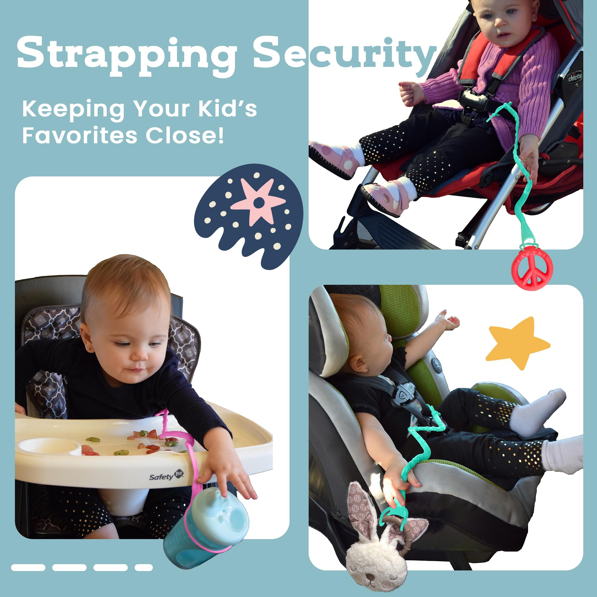 Brilli Baby Cup Catcher Patented Safety Tether Strap, Attach Sippy Cups, Bottles, Toys, Pacifiers to Stroller, High Chair, Car Seat, Made in USA, Food Grade, Dishwasher Safe (Lavender)