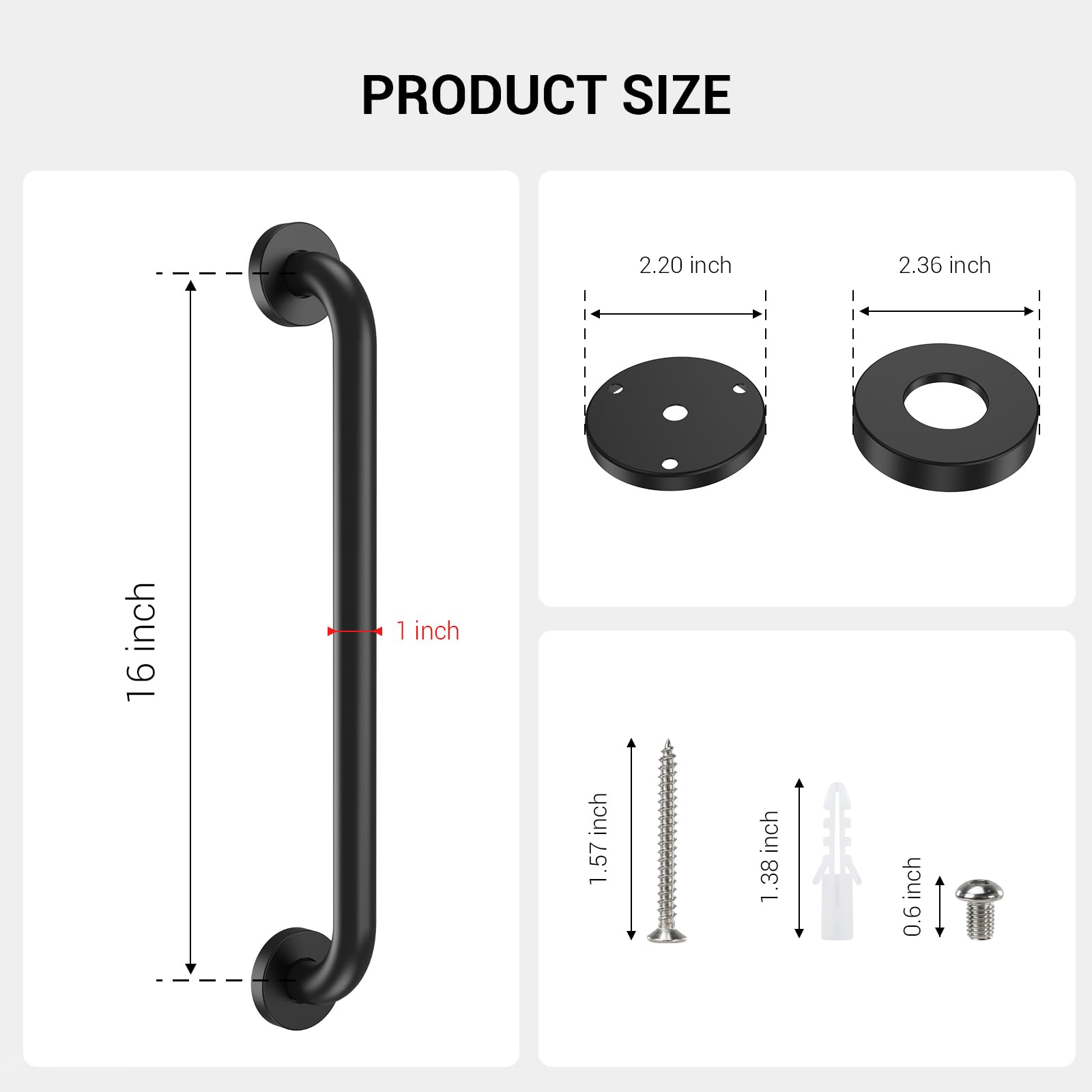 16 Inch Grab Bars for Bathtubs and Showers Black, Safety Shower Grab Bars for Seniors Elderly Handicapped, Handicap Grab Bars for Shower with Concealed Screws, Tesuchan