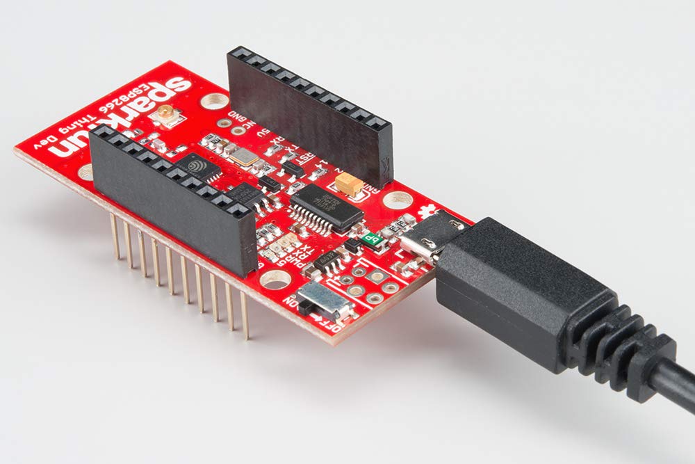 SparkFun ESP8266 Thing - Dev Board - WiFi-enabled microcontroller compatible with Arduino for Internet of Things WiFi Development On-board FTDI USB-to-Serial converter PCB trace antenna U.FL connector